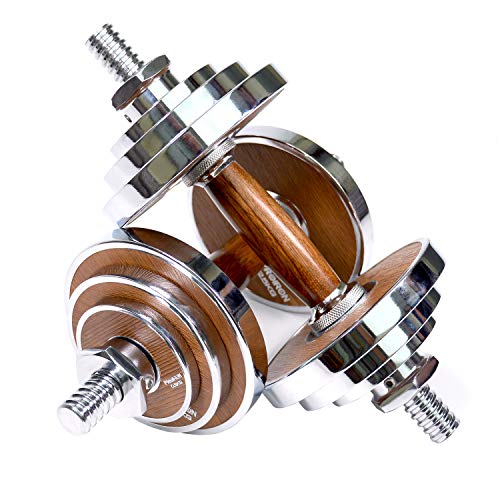 PROIRON ダンベル 10kg 2個セット革新的なウォールナット・鋼製の20kg 可変 ダンベル アレー 二重アンチルーズロック保護 筋トレダンベル