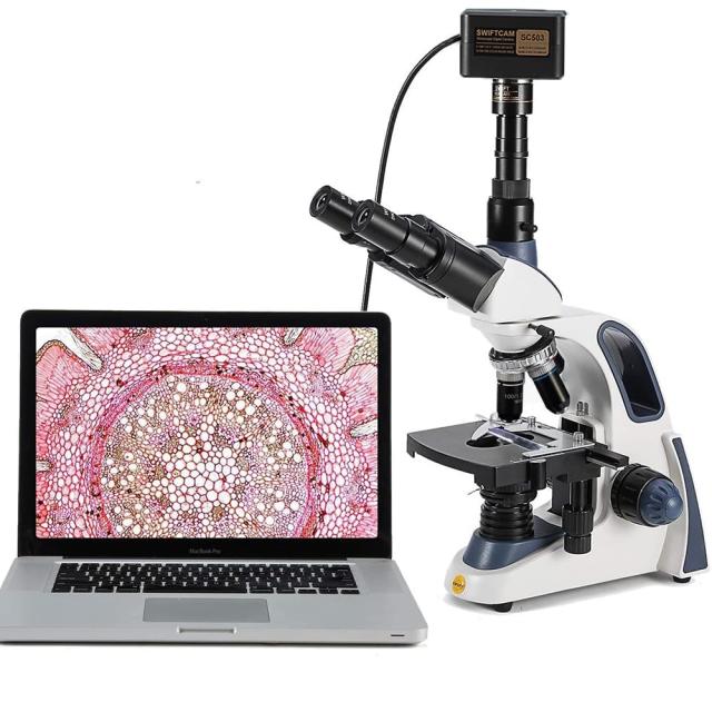 SWIFT 三眼生物顕微鏡 高性能3眼タイプ生物顕微鏡 最大2500X拡大 デジタルカメラ付 Swiftcam 500万画素 USB3.0 ジーデントップ式30度傾斜