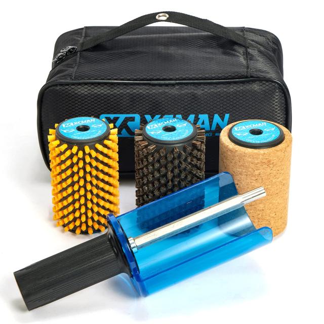 XCMAN スノーボード用ナイロン、ブロンズ、コルク、馬毛ブラシ ロータリーブラシ、シングルシャフト(ハンドル)の４点セット、100 mm長さ