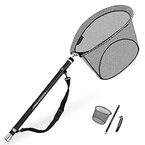 KOMCLUB ランディングネット タモ網 カーボン製 全長5M 伸縮ランディングポール 磯玉のセット 9本小継 玉の柄 ラバーコーティングネット