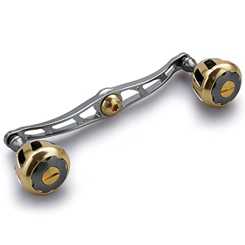 HEIGHTEN 130mm リール ハンドル 32mmノブ搭載 シマノ ダイワ アブガルシア 通用 ベイトリール 用 Wheel Series (ガンメタル＆ゴールド)