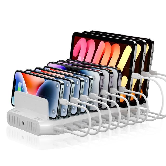 Alxum USB 充電ステーション10ポート60W タブレット充電スタンド 10台同時充電 スマホスタンド 複数 卓上収納 PSE認証済 卓上収納 仕切り