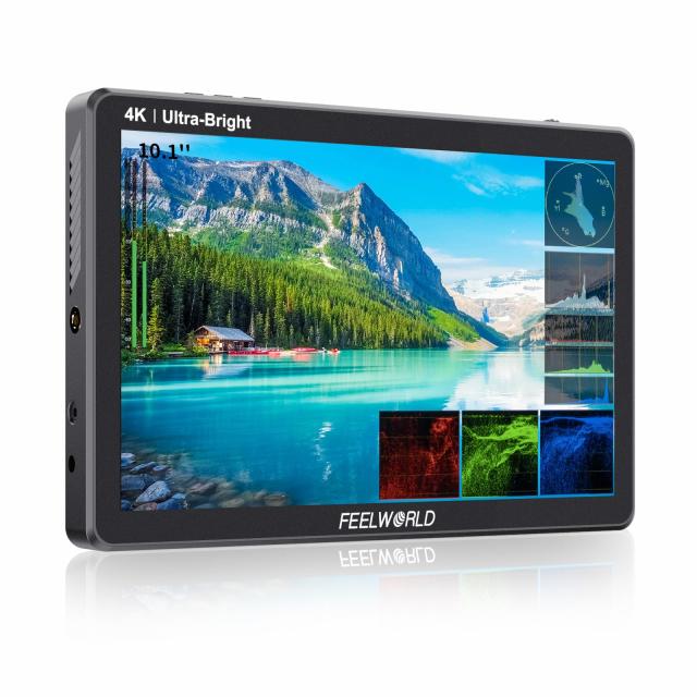 FEELWORLD 10.1インチカメラフィールドモニター1920x1200 IPSタッチパネル2000nit高輝度3G-SDI/4K HDMI入出力F970外付け供給キット付き（