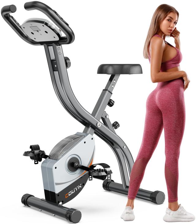 COUYK Bike フィットネスバイク エアロバイク 折りたたみ 家庭用 静音エクササイズバイク心拍数計測付き，8段階負荷調整