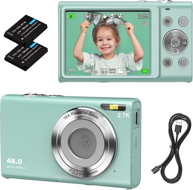 STUOGYUM デジタルカメラ 2.7K オートフォーカス デジカメ 4800万画素 FHD1520P録画 700mAhバッテリー2個搭載 16倍ズーム ウェブカメラ