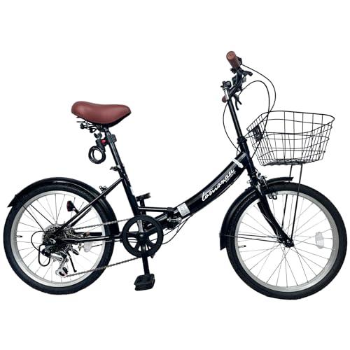 TOMONAU 折り畳み自転車 20インチ 折りたたみ自転車 6段変速 カゴ ワイヤー錠 ライト付き 通勤 通学 街乗 前後泥除け装備 ハンドルの高さ