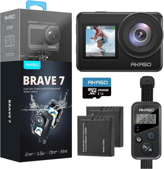 アクションカメラ-AKASO Brave7-4K 256GB ウェアラブルカメラ IPX8本機防水10M 水中カメラ 6軸手ぶれ補正 WiFi アクションカム クイック