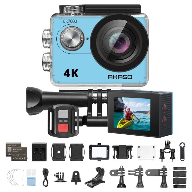 AKASO アクションカメラ 4K30FPS 20MP 水中カメラ WiFi搭載 Type-C外部マイク対応 40M防水 HDMI出力 170度広角レンズ リモコン付き 1050m