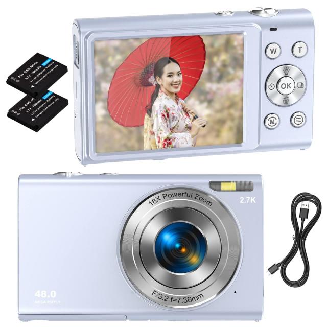 STUOGYUM デジタルカメラ 2.7K オートフォーカス デジカメ 4800万画素 FHD1520P録画 700mAhバッテリー2個搭載 16倍ズーム ウェブカメラ