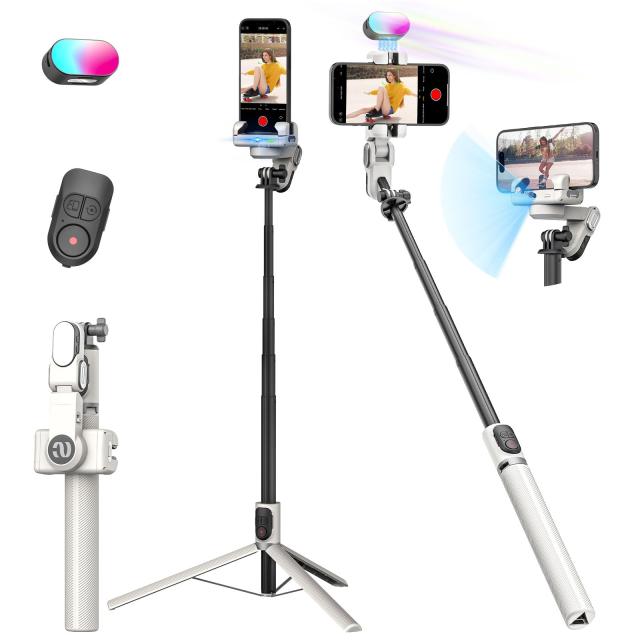 AOCHUAN SMART M2Proジンバルスタビライザー APPなしで顔追跡2軸スタビライザー RGBフィルライト、iPhone用とAndroid用携帯電話160cm延長