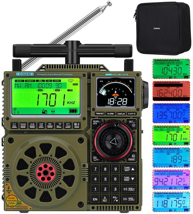 ZHIWHIS BCLラジオSSB高性能マルチバンド AM FM CB LW AIR VHF UHF SW SSBエアバンド受信機 T型アンテナ付き/Bluetooth/MicroSDカード対