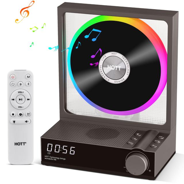 HOTT ポータブル デスクトップ CD プレーヤー、Bluetooth 5.3、LED カラフル ライト、リモコン付き CD プレーヤー、TF カード、転写、光