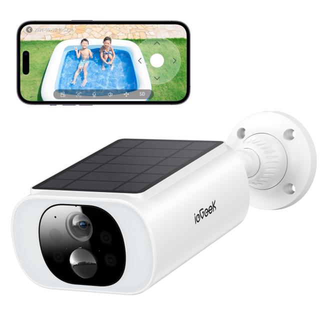 【 2024 ソーラーパネル一体型・高効率充電】 ieGeek 防犯カメラ 屋外 ソーラー 一体型 ワイヤレス/wifi 18灯強化夜間カラー暗視 PIR人体