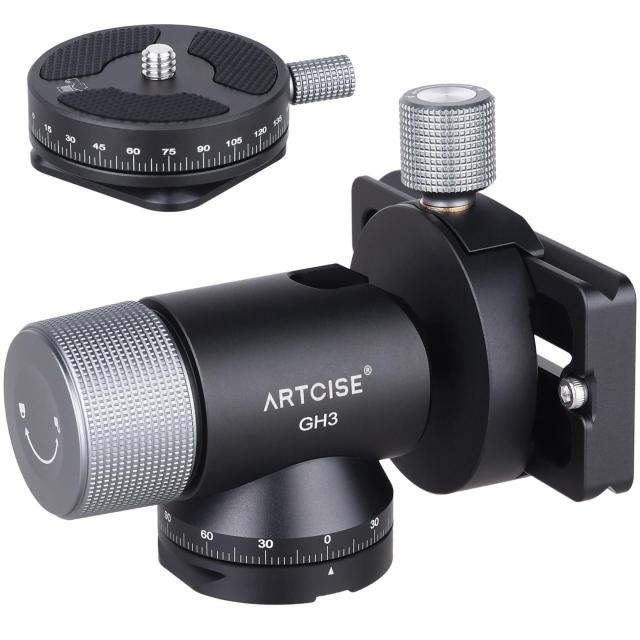ARTCISE 一脚ジンバルボールヘッド雲台 CNC精密加工 アルミ 三脚マウント雲台 アルカスイス規格360°パノラマパン付き 長い望遠レンズ用