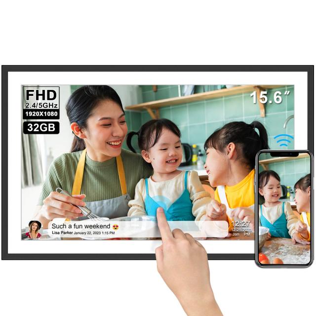 32GBデジタルフォトフレーム 15.6インチ WiFiデジタルフォトフレーム、無料SSAアプリで写真やビデオを簡単に共有、1920x1080 FHD IPSタッ