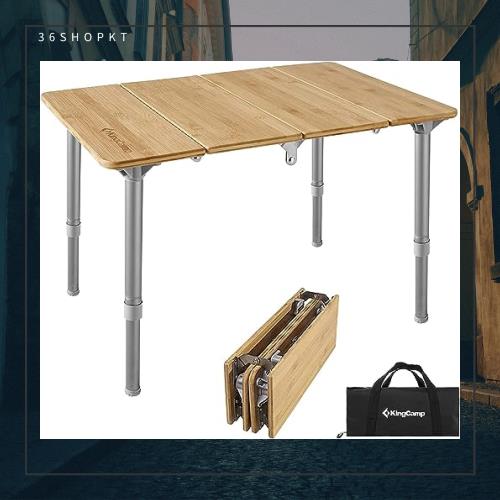 KingCamp キャンプ テーブル アウトドア 折り畳み 30-40cm無段階高さ調節 バンブーテーブル 4折 一人暮らし 耐荷重30kg コンパクト 軽量