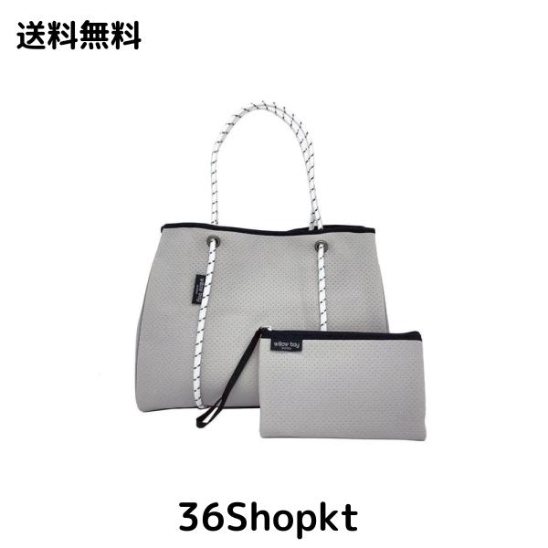 [Willow Bay] レディース トートバッグ ポーチ付 肩掛け 耐水 ポーチ ダブルハンドル プールバッグ ビーチバッグ マザーズバッグ ジムバ