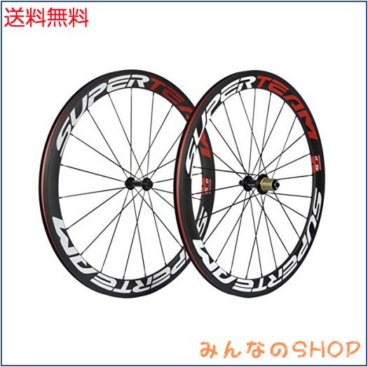ウィンドブレーバイク SUPERTEAM 50mm クリンチャ ーホイールセット700c 23mm ロードバイク カーボン ホイール (ホワイト/レッド)