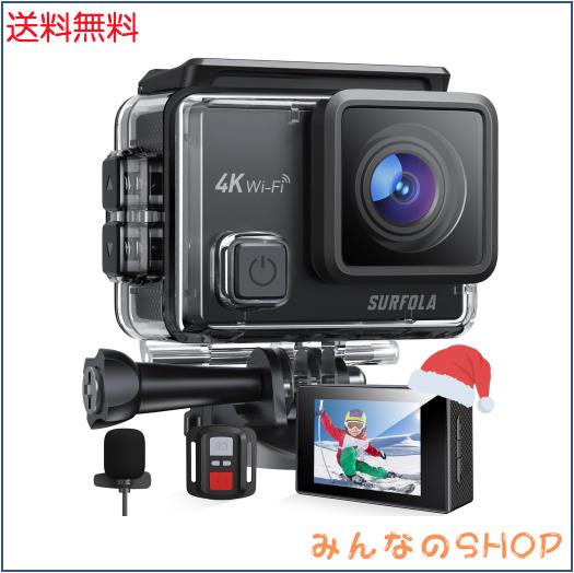 Surfola アクションカメラ 4K 30fps 20MP EIS手ぶれ補正 デュアルカラースクリーン 水中カメラ スポーツカメラ マイク付 170度魚眼レンズ
