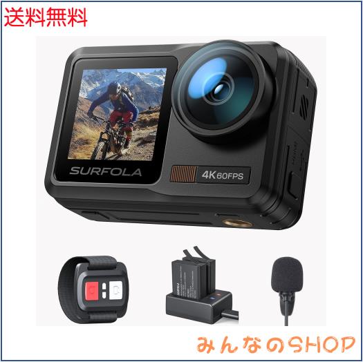 Surfolaアクションカメラ 4K 60FPS 水中カメラ 本機防水カメラ10M WiFi搭載 手ブレ補正 ウェアラブルカメラ 外部マイク付き デュアルカラ