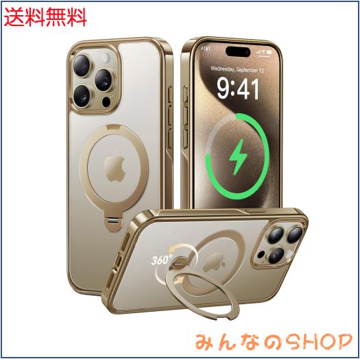 【透明な輝き＆定点360度回転】CASEKOO iPhone 15 Pro Max 用 ケースクリア超強磁力 米軍MIL規格 耐衝撃 高耐久性【横縦両立・角度調整】