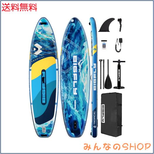Bigfly インフレータブルスタンドアップパドルボード (SUP) 11’x34”x6” 大人用 軽量＆耐久性 取り外し可能フィン、ポンプ、フローティ