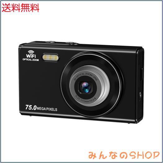 YULINJIA デジカメ 3倍光学ズーム スマホに送れる 4K デジタルカメラ WIFI転送機能 7500万画素 64GBマイクロSDカード付き グリッド表示