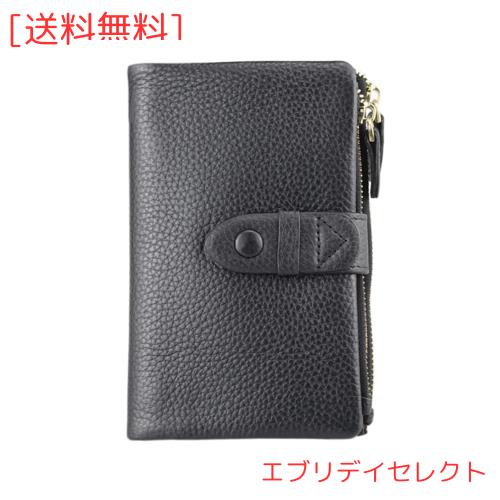 [F.ZH] 二つ折り財布 レディース 短財布 本革製 大容量 小銭入れ付 小型 軽量 多機能 カードと紙幣大量収納可 ダブルボタン ダブルファス
