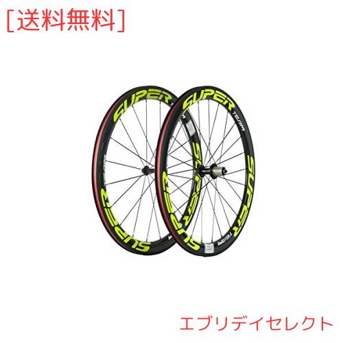 Superteamカーボンホイール50mmクリンチャー700cバイクホイール1ペア (蛍光イエロー)