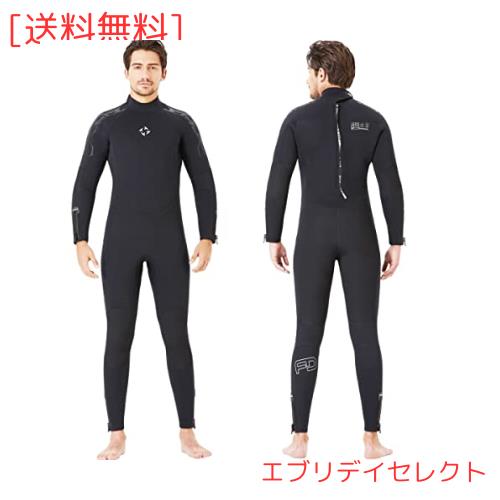 ウェットスーツ 5mm フルスーツ メンズ 長袖 手首・足首 ファスナー ネオプレン素材 裏起毛素材 ダイビングスーツ マリンスポーツ ブラッ