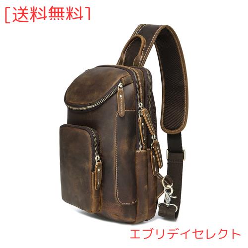 [Morsut] ボディバッグ メンズ 本革 ワンショルダーバッグ 革 斜め掛けバッグ 大容量 9.7インチiPad収納可 通学 通勤 自転車 旅行 左右肩
