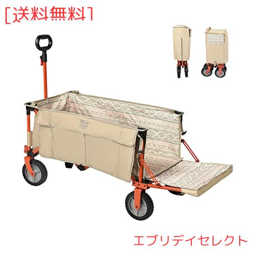 TIMBER RIDGE アウトドアワゴン 折り畳み 長物対応 ワンタッチ収束式 耐荷重100kg 自立収納 大容量 収納ポケットつき キャリーワゴン ア