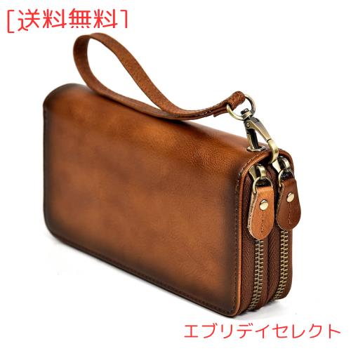 [Luufan] 長財布 スフマートレザー メンズ 高級 ラウンドファスナー 大容量 ロングウォレット スマホ対応 レザー チェーン付き 小銭入れ