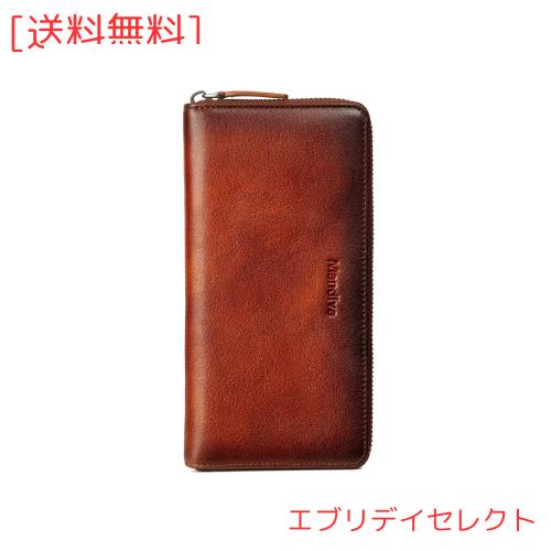 [Mandiva]財布 メンズ レディース 長財布 本革 セパレート型 小銭入れ 大容量 ラウンドファスナー トップレザー (キャメル)