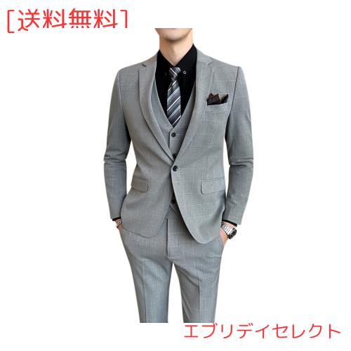 [CEEN] スーツメンズ イギリス風 メンズ スリーピース チェック柄 1つ釦 オシャレ フォーマル