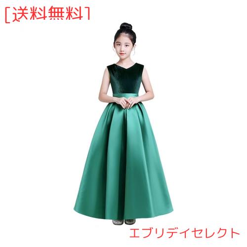 [Ｋａｙｉｙａｓｕ] 子供 ロング ドレス ピアノ 発表会 Vネック サテン ワンピース 女の子 フォーマル 結婚式 ノースリーブ エレガント
