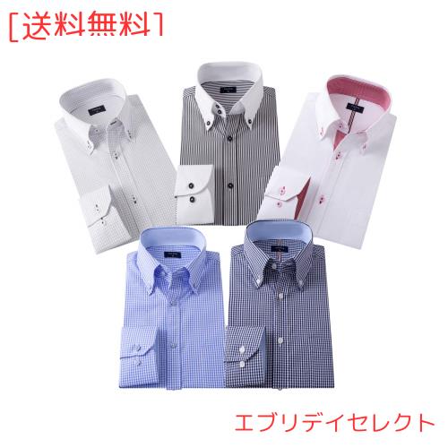 [トリー リング] ワイシャツ メンズ 長袖 ボタンダウン 細身 ビジネス シャツ 5枚組入り 多色選択(L,Colour-A1)