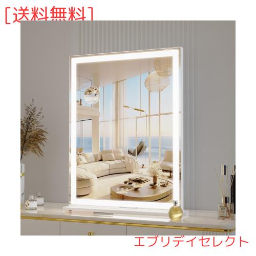 BEAUTME 女優ミラー大きい 化粧ミラー ３光色 無段階調光 3WAY壁掛け ライト付き化粧鏡 縦 10倍拡大鏡 白 (570×712×120mm)