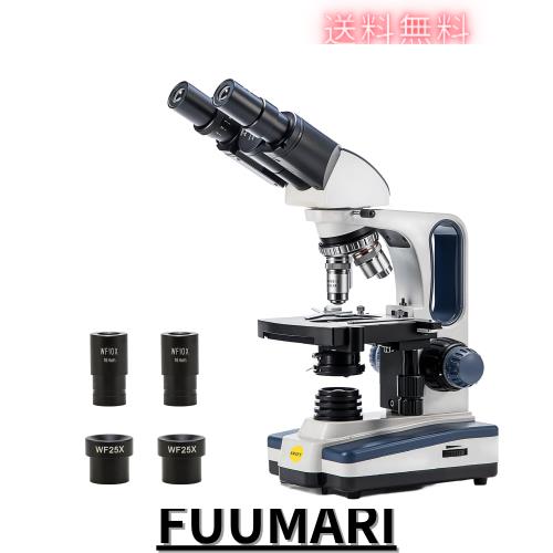 SWIFT 双眼 両眼タイプ生物顕微鏡 最大2500X拡大、ジーデントップ式30度傾斜両眼鏡筒、ＬＥＤ光源 研究用、実験用生物顕微鏡、広視野接眼