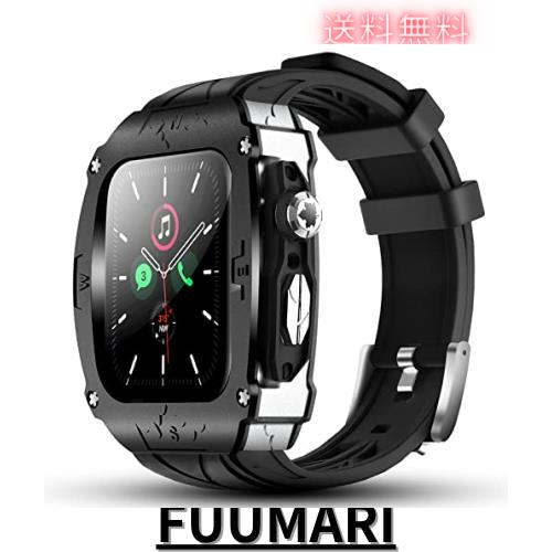 高級メタルケース Apple Watch 9 8 7 45mm 6 44mmバンド カバー付き 高耐久 頑丈なケース シリコンストラップ 男性用 iWatch 6 5 4 SE 44