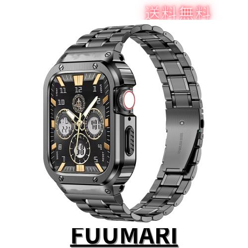 MioHHR ステンレススティール製バンド、ケース互換性 Apple Watch Bands 46mm,金属製保護バンパーカバー付き頑丈なストラップ iWatch シ