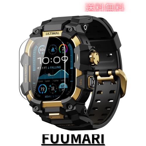 コンパチブル Apple Watch Ultra バンド アップル ウォッチ バンド 49mm ケース 一体型, ミリタリーグレード耐衝撃バンパーカバーTPU/TPE