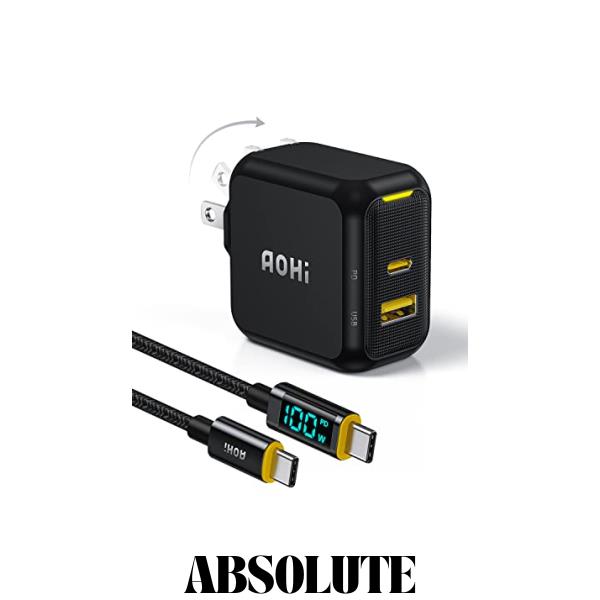 AOHI 67W 充電器 2ポート 【PSE技術/GaN採用/折り畳み式】PD 充電 65W MacBook/Air、iPad Pro/Air、 iPhone14/ 15 Pro max ...