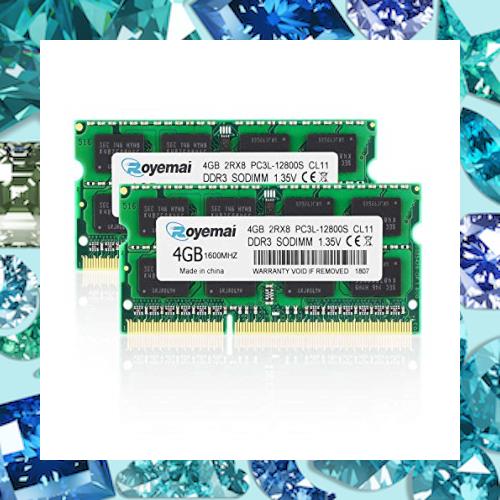 Royemai 8GB 12800 PC3L 12800S 1600 SO-DIMM RAM 2x4GB DDR3L 1,600MHz PC3 1.35V CL11 2Rx8 ノンECCメモリ ...