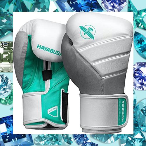 Hayabusa T3ボクシンググローブ（男女兼用） - ホワイト/ティール, 12oz
