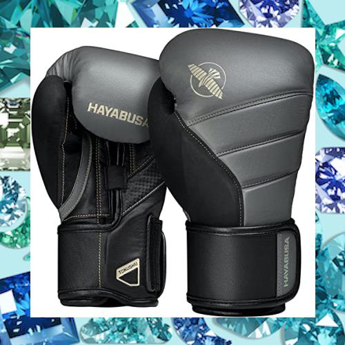 Hayabusa T3ボクシンググローブ（男女兼用） - チャコール/ブラック, 14oz