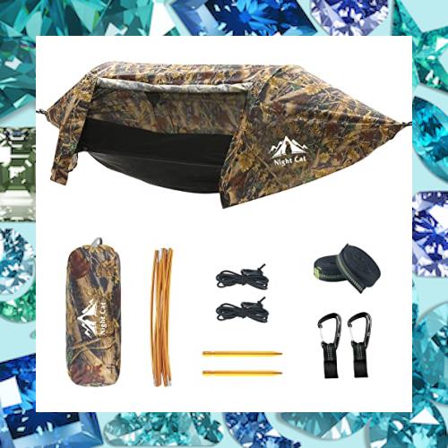 Night Cat 防水ハンモック テント 蚊帳付き フライシート付き キャンプ 軽量 簡単設営 虫対策 通気 耐水圧PU4000mm 1 2人用 耐荷重200kg