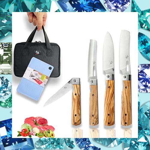 SENBON 440A ギフト包装 4点セット携帯便利切味良い 折畳 日本式菜切り 三徳包丁パン切りぺテイ ユニバーサルピーリングナイフ パンナイ