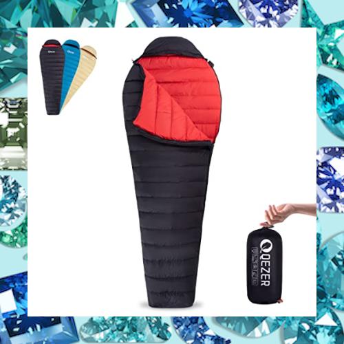 QEZER シュラフ ダウン 寝袋 コンパクト マミー型 260g/400gダウン充填 春夏秋用 1200gダウン充填 冬用寝袋 650FP高級ダウン 400T撥水加