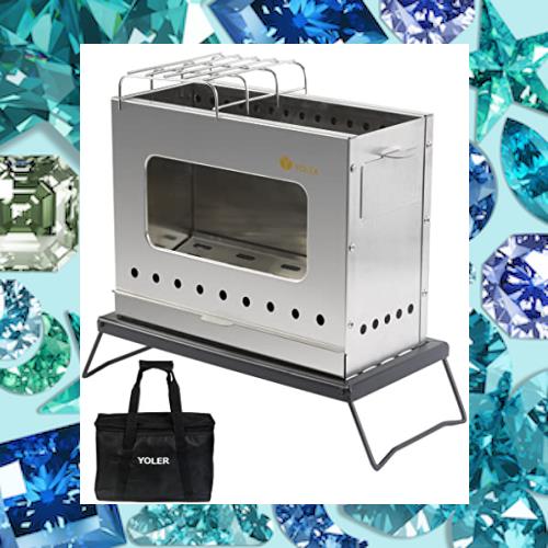 ヨーラー|YOLER ステンレス鋼 焚き火台 薪ストーブ コンロ 二次燃焼 二層構造 ガラス窓 収納バッグ付 キャンプ アウトドア 焚き火 雰囲気